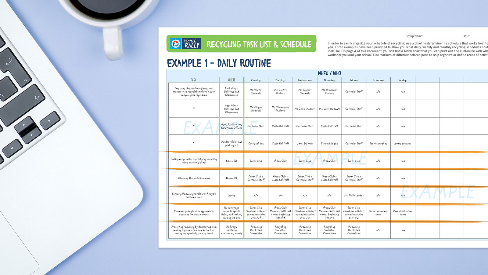 School Recycling Task List and Schedule - PepsiCo Recycle Rally
