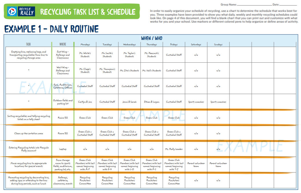 School Recycling Task List and Schedule - PepsiCo Recycle Rally